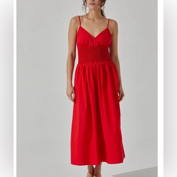 Astr | Dresses | Nwt Astr The Label Popcorn Waist Midi Dress Cherry Red ...